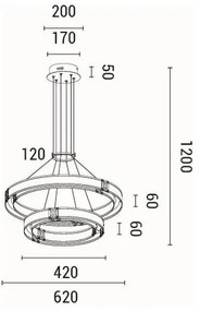 LED Lustr na lanku LUIS LED/62W/230V 3000K 62x120 cm