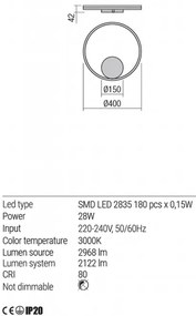 Redo Nástěnné/stropní LED svítidlo NEPŘÍMÉ ORBIT ø 40 cm, 3000K, v. 4,2 cm Barva: Bílá, Stmívání, řízení: DALI