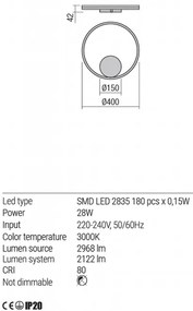 Redo Nástěnné/stropní LED svítidlo NEPŘÍMÉ ORBIT ø 40 cm, 3000K, v. 4,2 cm Barva: Černá, Stmívání, řízení: DALI