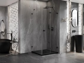 Mexen Lunar-F, sklápěcí sprchový kout pravý 80 x 80 cm, 8mm čiré sklo, černý profil, 836-080-080-70-00-P