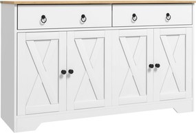 HOMCOM Úložný kabinet do kuchyně v venkovském stylu s 2 zásuvkami a 2 skříňkami s nastavitelnými policemi - rozměry 121D x 37Š x 75V cm bílý | Aosom