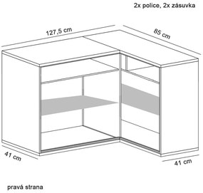 Mediolan - rohová komoda M15 PRAVÁ - natural hikora + dekorační deska