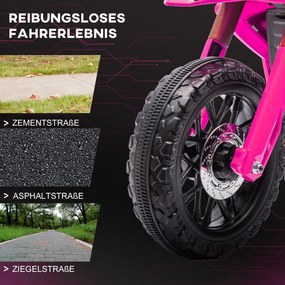 Elektrická motorka pro děti, 12V dětská motorka s tréninkovými koly, dětské vozidlo s klaksonem a zvukem startování, 3 km/h, růžová barva