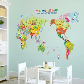 Živá Zeď Samolepka na zeď Barevná dětská mapa světa