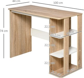HOMCOM Počítačový stůl s rozměry 100 Š x 44 H x 74 V cm, 3 boční police, dřevo, světlý dub, bílý