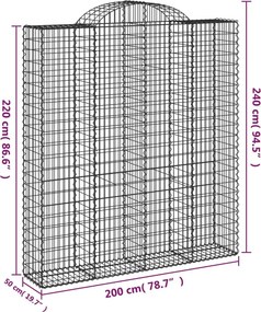 Klenutý gabionový koš 200 x 50 x 220/240 cm pozinkované železo 153501