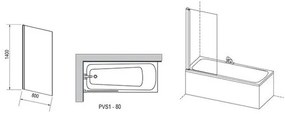 Ravak Pivot Vanová zástěna 80 cm, bílá/transparent PVS1-80 79840100Z1