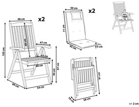 Sada 2 zahradních židlí z akátového dřeva s polštářky bílá JAVA Beliani