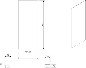 Aqualine AMADEO boční stěna 800 mm, sklo BRICK BTP80