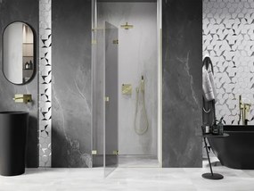 Mexen, Mexen Lunar L výklopné levé sprchové dveře 75 cm, transparentní, broušené zlaté - 834L-075-000-55-00-L