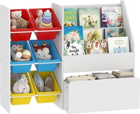 AIYAPLAY úložný nábytek pro děti, úložný box na hračky s 6 vyjímatelnými boxy a velkou pojízdnou krabicí, 100x30x80 cm, vícebarevný
