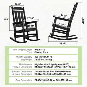 Veranda Rocker HIPS Venkovní houpací křeslo s vysokým opěradlem 2 ks 181,4 kg