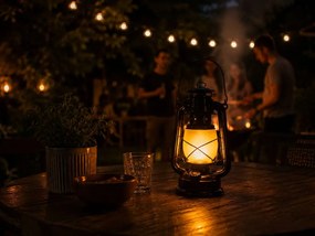 Verk Group Retro led lampion pro turisty a kempování, dekorativní, s usb nabíjením a efektem plamenů
