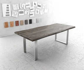 Jídelní stůl Edge 220x100cm XL akácie platina nerezová ocel úzká