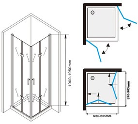 BPS-koupelny Čtvercový sprchový kout HYD-SK08C 90x90 černý/transparent + vanička HYD-SSV-RIKO černá