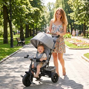 HOMCOM 6v1 Tříkolka s Rukojetí, Dětská Tříkolka s Odnímatelnou Sluneční Kšiltičkou, Polstrováním, Dětský Kolo s 5-bodovým Bezpečnostním Pásem, Košíke…