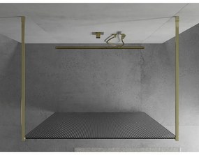 Mexen Kioto, sprchová zástěna Walk-In 110 x 200 cm, 8mm sklo s žebrovým vzorem, zlatý profil, 800-110-002-50-09