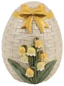 Dekorace béžové vajíčko se žlutou mašlí a kytičkou – 9x8x10 cm