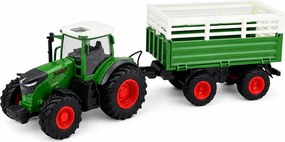 LEAN Toys Zemědělský traktor s vyklápěcím přívěsem, dálkově ovládaný RC, se světly, měřítko 1:24