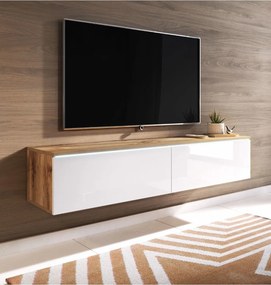TV skříňka LED 140 cm závěsná nebo stojící dub wotan/bílý lesk Lowboard D