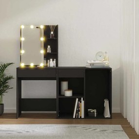 LED toaletní stolek se skříňkou černý kompozitní dřevo 3082018