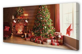 Obrazy na plátně Krbová dárky vánoční stromky 140x70 cm