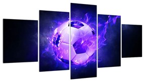 Obraz fotbalového míče v modrém ohni (150x80 cm)