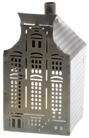 Mosazný antik kovový domek na svíčku Canie - 6*6*13 cm