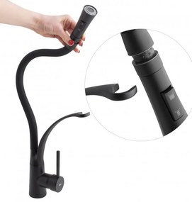 Erga Zefir, vysoká dřezová baterie s elastickým ramenem h-430, černá matná, ERG-YKA-BZ.ZEFIR-BLK