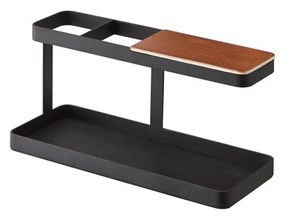 Černý multifunkční stojánek s detailem z bukového dřeva YAMAZAKI Tower Desk Bar