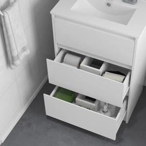 Kleankin koupelnová skříňka s umyvadlem - Umývací skříňka se syntetickým keramickým umyvadlem a 2 zásuvkami 61x37x88 cm Světlá bílá