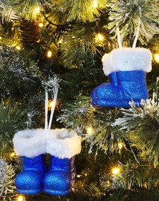 Sada vánočních ozdob na stromeček, Závěsné mikulášské boty s bílým kožešinovým lemem, 2ks, různé barvy na výběr Barva: Modrá