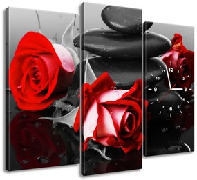 Gario Obraz s hodinami Roses and spa - 3 dílný Rozměry: 90 x 70 cm