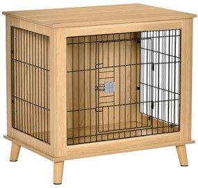 PawHut dřevěná přepravní klec pro psy se stolkem, vyvýšený design, přírodní, 81x58,5x76 cm| Aosom