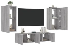 4dílná obývací stěna s LED šedá sonoma kompozitní dřevo