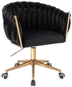 LuxuryForm DESIGN Otočná židle NORDEN VELUR na zlaté podstavě s kolečky - černá