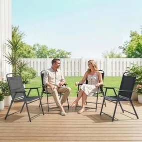 Outsunny 4dílná sada skládacích kempingových židlí s vysokým opěradlem, širokým sedákem a opěrkami rukou, prodyšný Textilene, černá