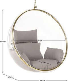Závěsné křeslo, transparentní/zlatá/šedá, BUBBLE NEW TYP 1