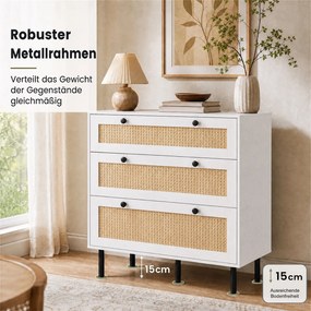 Costway Komoda s 3 zásuvkami z ratanu – 75 × 35 × 77,5 cm