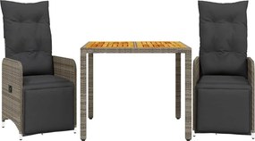 3dílný zahradní bistro set s poduškami šedý polyratan 3277157