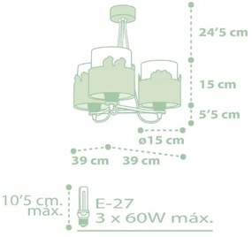 Dalber 61717H - Dětský lustr SWEET LOVE 3xE27/60W/230V zelená