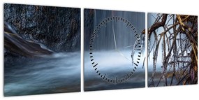 Obraz zimní laguny (s hodinami) (90x30 cm)