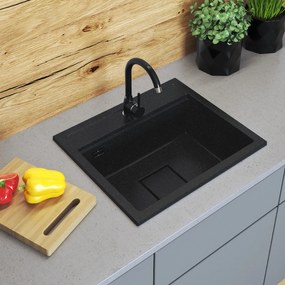 Gamma Quadro 5850, 1-komorový granitový dřez 580x495x220 mm, černá skvrnitá, GMA-ZLE000230
