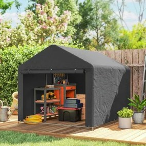 Outsunny garážový stan 2,3 x 2 m, voděodolný, stan na nářadí s rolovací zipovou dveří, sedlová střecha, odolný proti UV, tmavě šedý