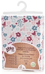 Kikko Bambusové prostěradlo s gumou XKKO BMB 120x60 Flowers&Birds For Girls