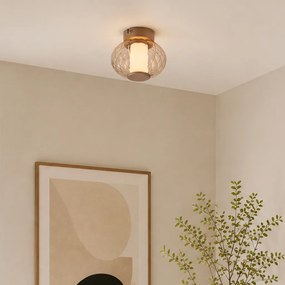 Margherite Designer Brass Ceiling Lamp, 18cm, with Amber Glass & Integrated 3-Step Dimmable LED