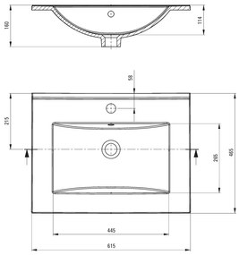 Deante Tubo, keramické umyvadlo na zapuštění 615x465x160 cm, bílá lesklá, DEA-CTU_646M