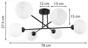 Stropní svítidlo Eliza, 6x bílé skleněné stínítko, B