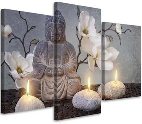 Obraz na plátně třídílný Buddha Orchidej Květiny Příroda - 150x100 cm