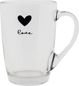 Skleněný hrnek se srdíčkem Love Birds - 11*8*11 cm / 300 ml